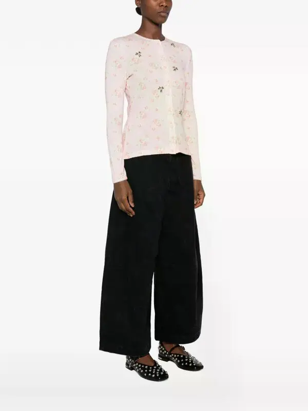 Simone Rocha Floral-print Crystal-embellished Cardigan