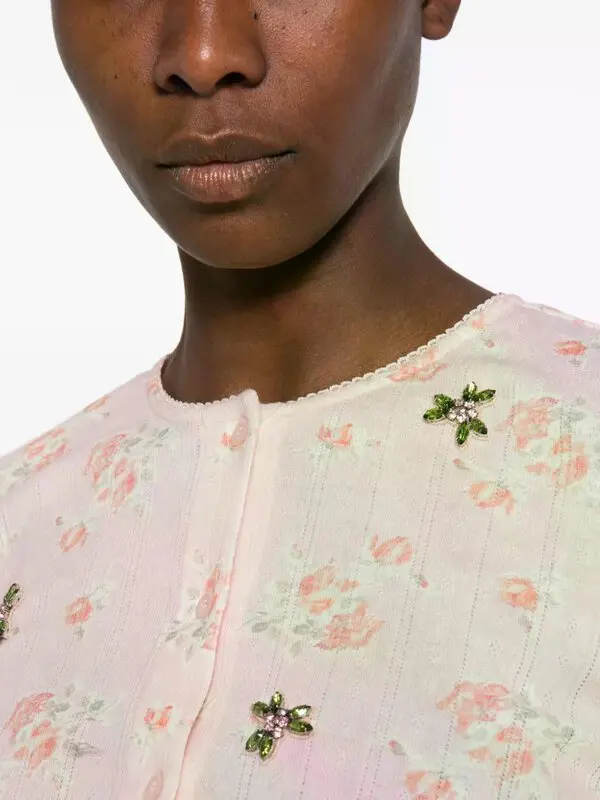 Simone Rocha Floral-print Crystal-embellished Cardigan