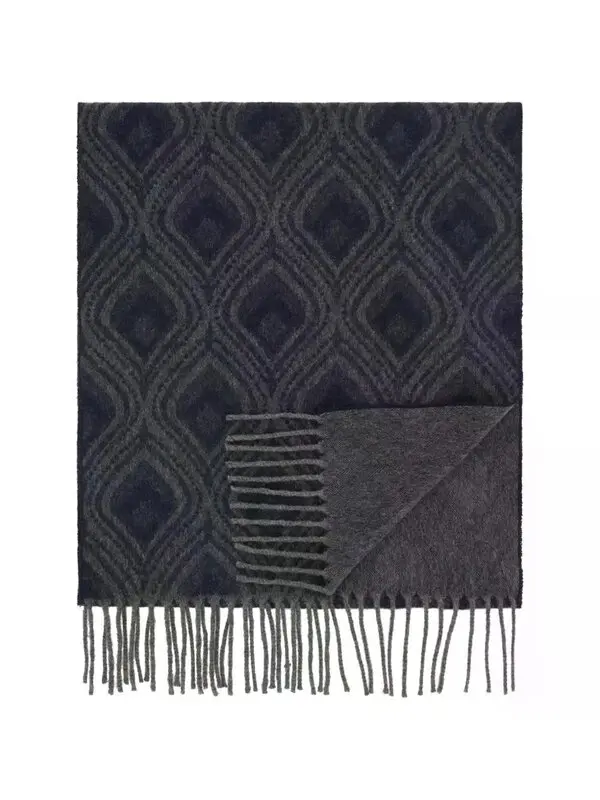 Boggi Milano Scarf With Geometric Motif In Cashmere Blend - Grey