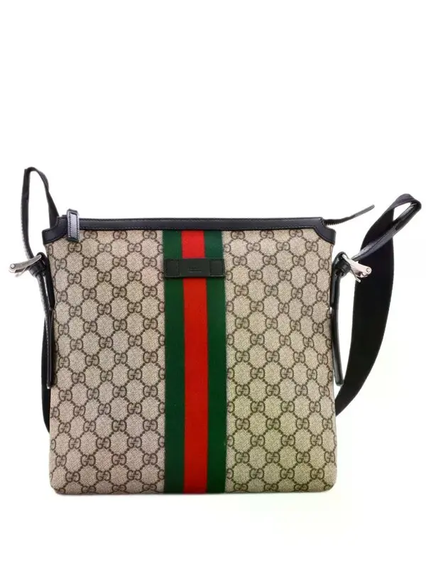 Gucci Web Messenger Bag Gg Coated Canvas Medium Crossbody Bag - Brown