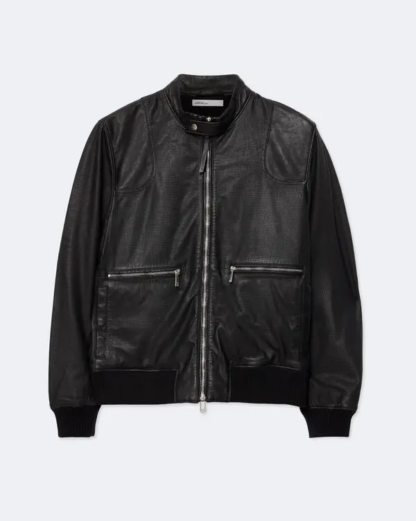 ALLSAINTS Miro Perforated Leather Bomber Jacket - Black