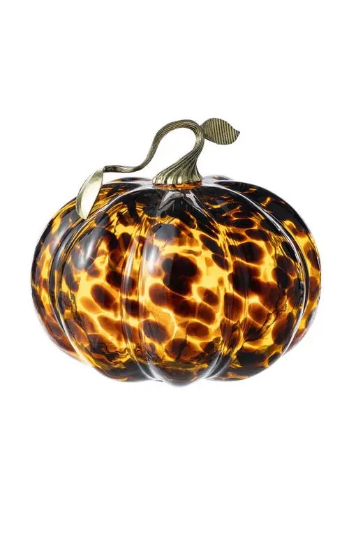 GLITZHOME 9.5"d Amber Dots Glass Pumpkin