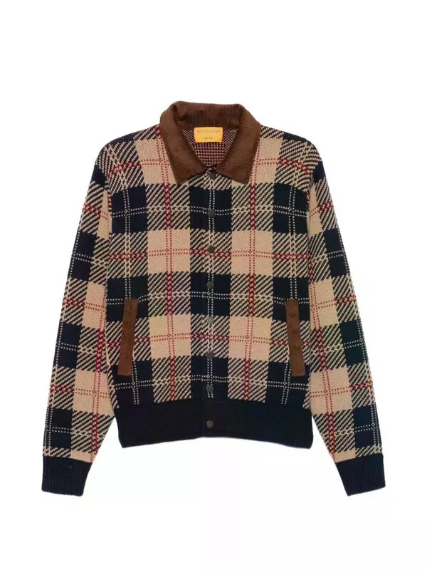 Guest In Residence Plaid-check Corduroy-collar Cardigan