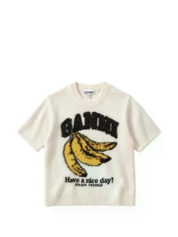GANNI Brushed Graphic T-shirt - Neutrals