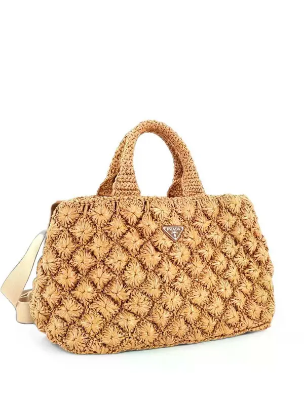 Prada Canapa Convertible Raffia Crochet Large Tote Bag