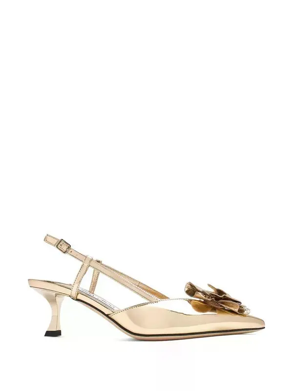 JIMMY CHOO Flower-embellished Leather Pumps - Gold