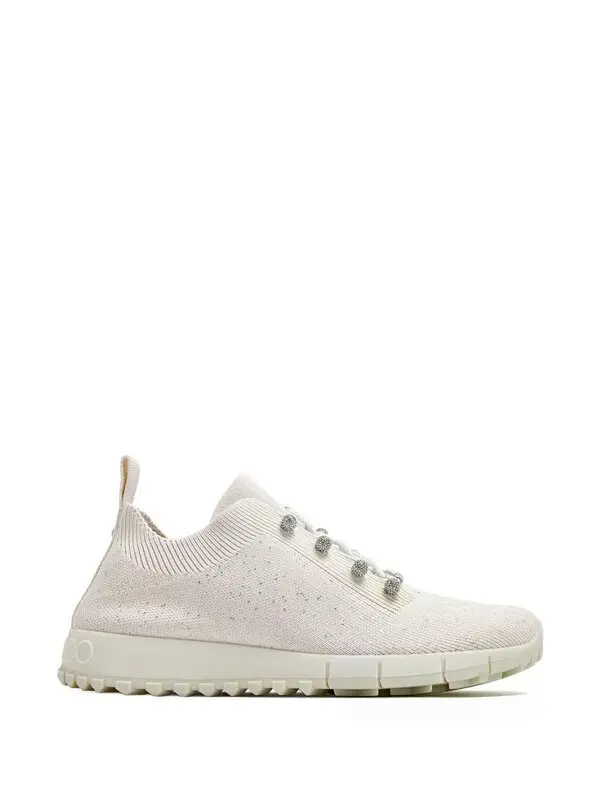 JIMMY CHOO Crystal-embellished Knitted Sneakers - Neutrals