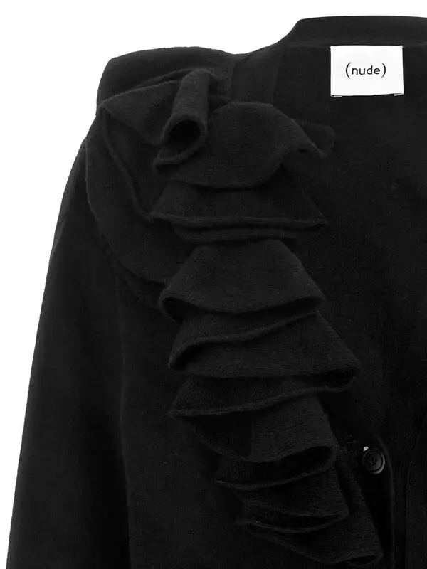 NUDE Asymmetrical Ruffled V-neck Cardigan