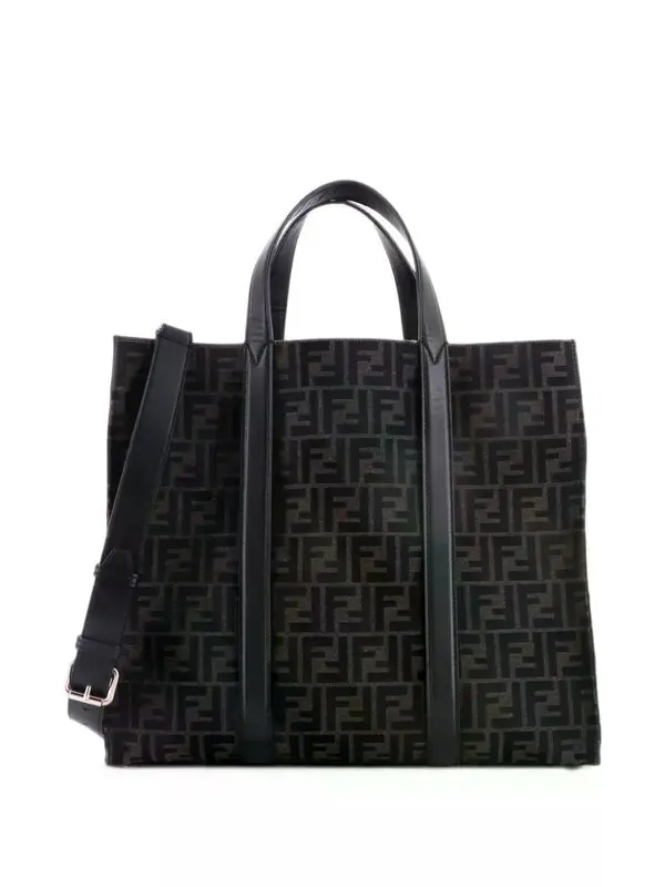 Fendi Convertible Open Zucca Jacquard Fabric And Leather Large Tote Bag