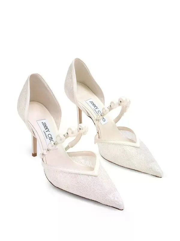 JIMMY CHOO Pearl-embellished Lace Pumps - Neutrals