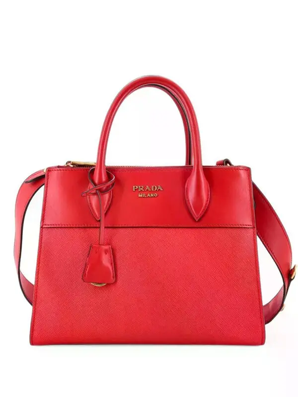 Prada Paradigme Tote Saffiano With City Calf Small Satchel - Red