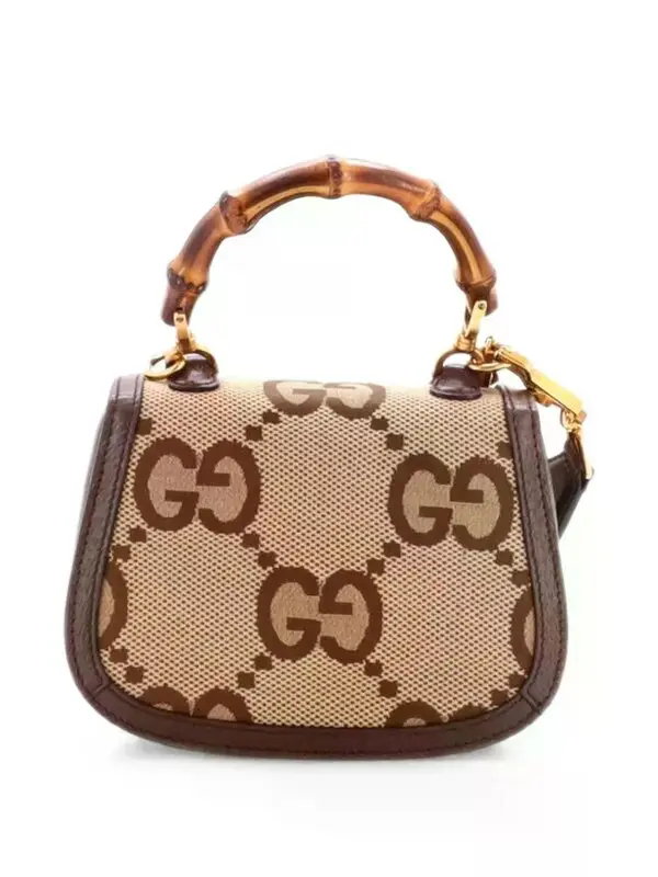 Gucci Bamboo 1947 Top Handle Bag Jumbo Gg Canvas Mini Crossbody Bag - Brown