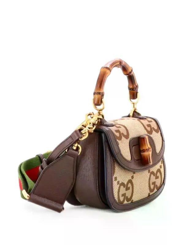 Gucci Bamboo 1947 Top Handle Bag Jumbo Gg Canvas Mini Crossbody Bag - Brown