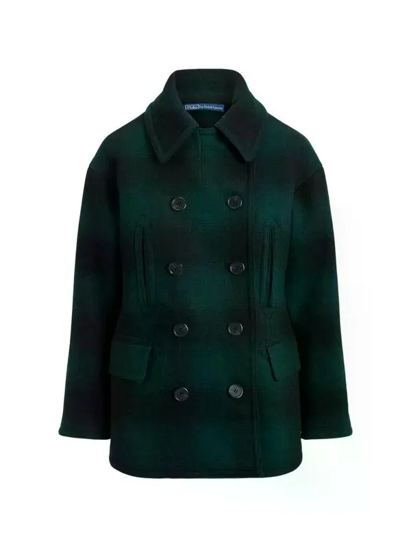 Polo Ralph Lauren Sculpted Plaid Wool-blend Peacoat - Green