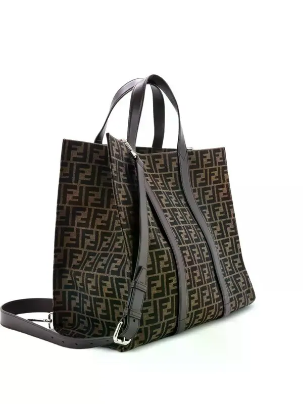 Fendi Convertible Open Zucca Jacquard Fabric And Leather Large Tote Bag - Brown