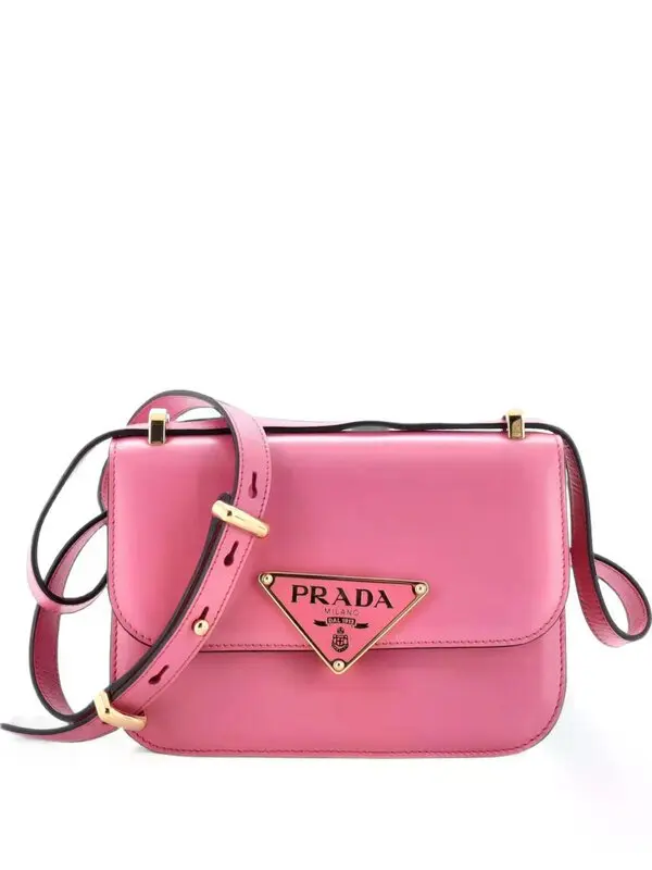 Prada Embleme Triangle Logo Flap Bag Soft Calfskin Small Shoulder Bag - Pink