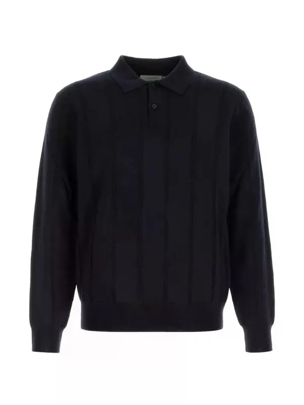 Canali Ribbed-knit Wool Polo Shirt - Blue