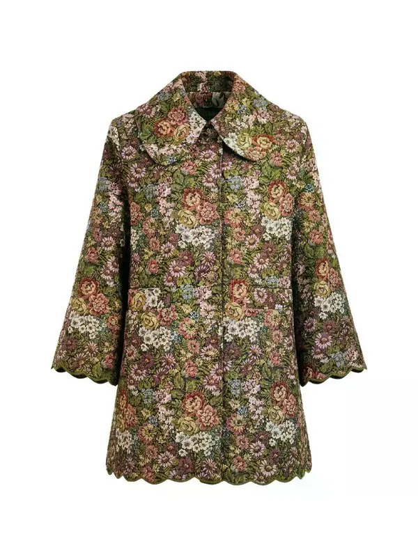 Farm Rio Floral-tapestry Scalloped-edge Coat