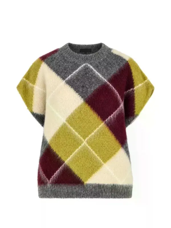 SOLOTRE Argyle-knit Short-sleeve Sweater