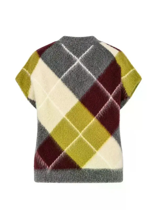 SOLOTRE Argyle-knit Short-sleeve Sweater
