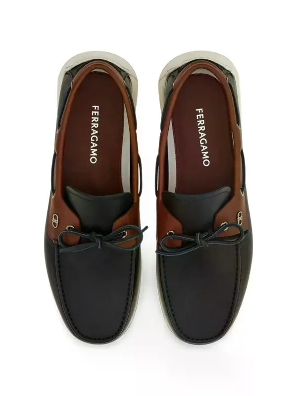 FERRAGAMO Gancini-plaque Leather Boat Shoes