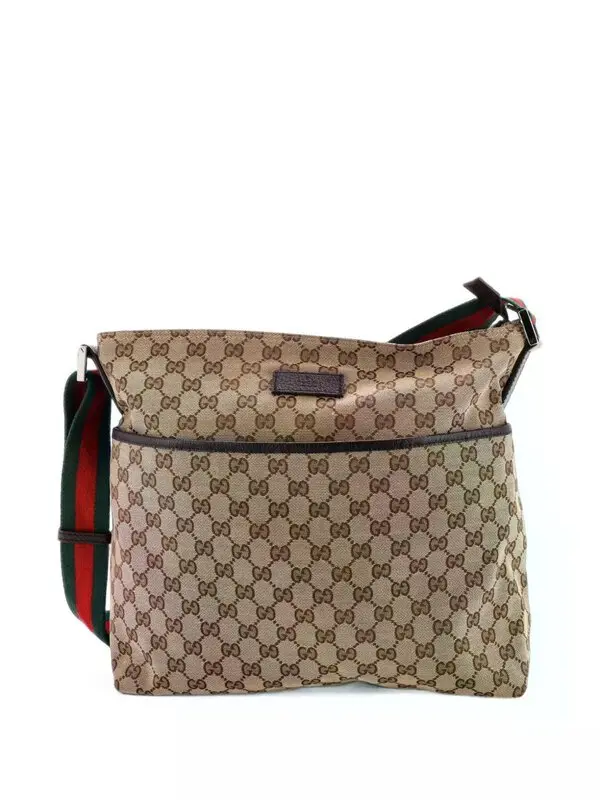 Gucci Front Pocket Web Messenger Gg Canvas Medium Crossbody Bag