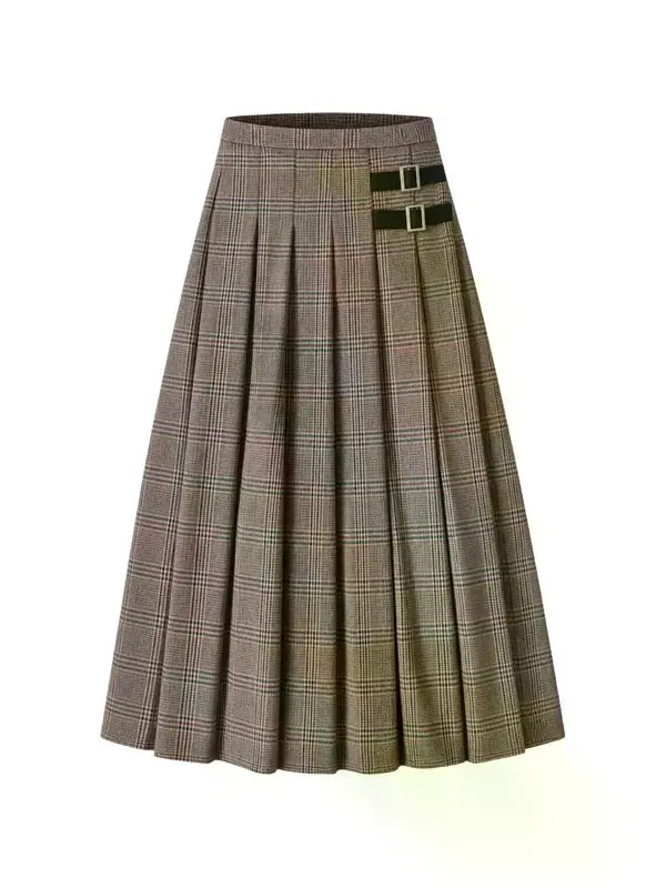 LE SULLY STUDIO Buckled Pleated Prince Of Wales Check Skirt
