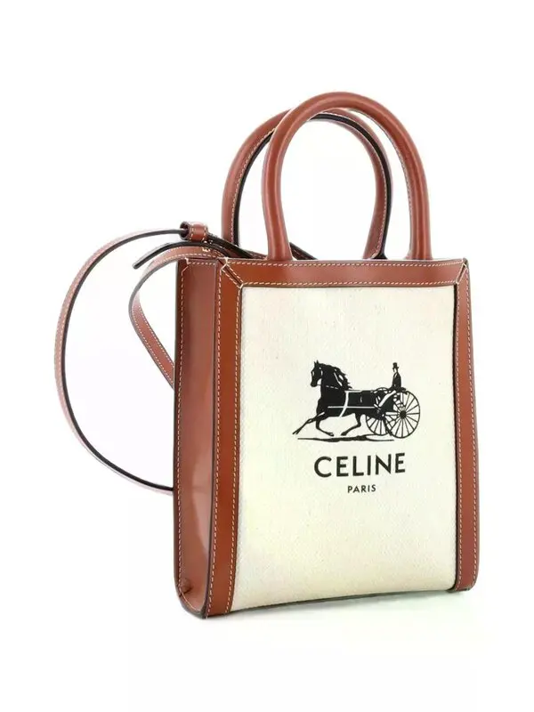 Celine Sulky Vertical Cabas Tote Canvas With Leather Mini Crossbody Bag - Neutrals