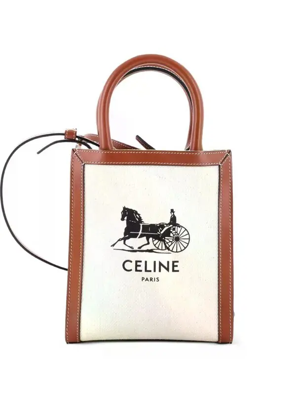 Celine Sulky Vertical Cabas Tote Canvas With Leather Mini Crossbody Bag - Neutrals