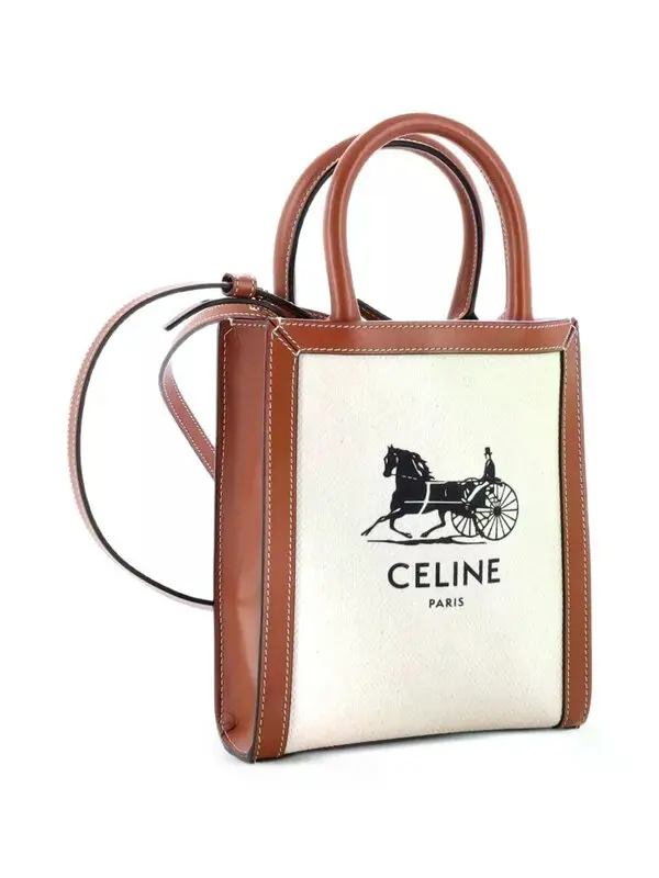 Celine Sulky Vertical Cabas Tote Canvas With Leather Mini Crossbody Bag - Neutrals