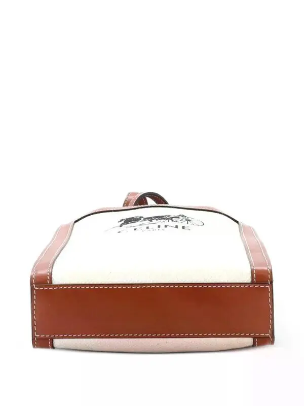 Celine Sulky Vertical Cabas Tote Canvas With Leather Mini Crossbody Bag - Neutrals