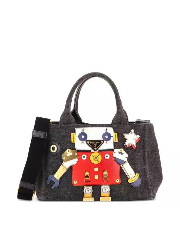Prada Robot Convertible Embellished Denim Mini Tote Bag