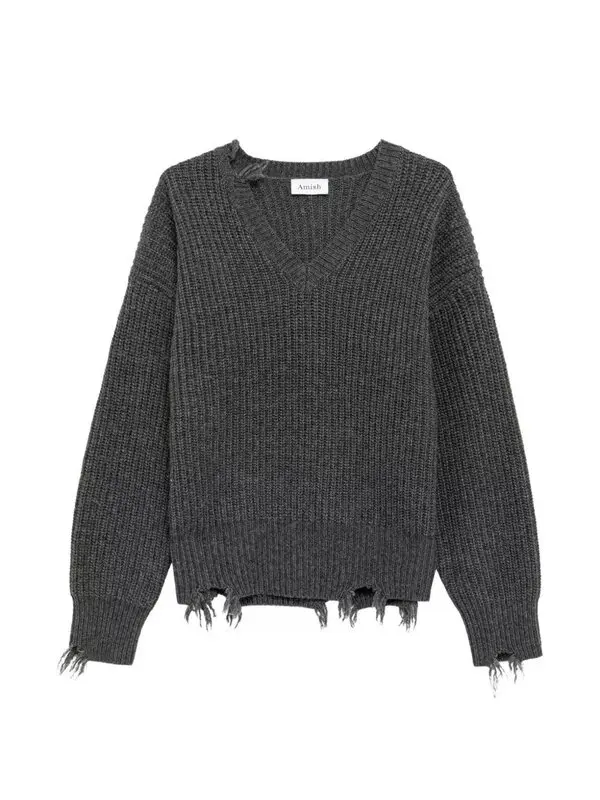 AMISH SUPPLIES Distressed Ribbed-knit Sweater