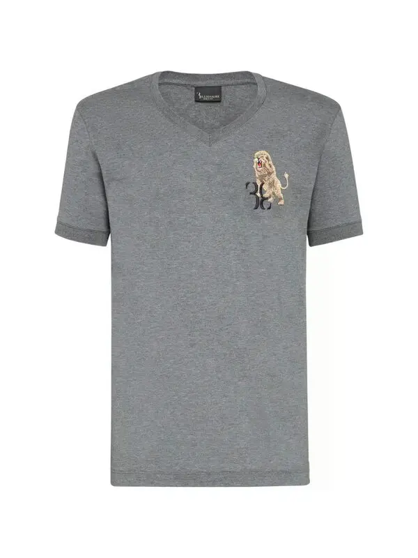 BILLIONAIRE Lion-embroidered V-neck T-shirt