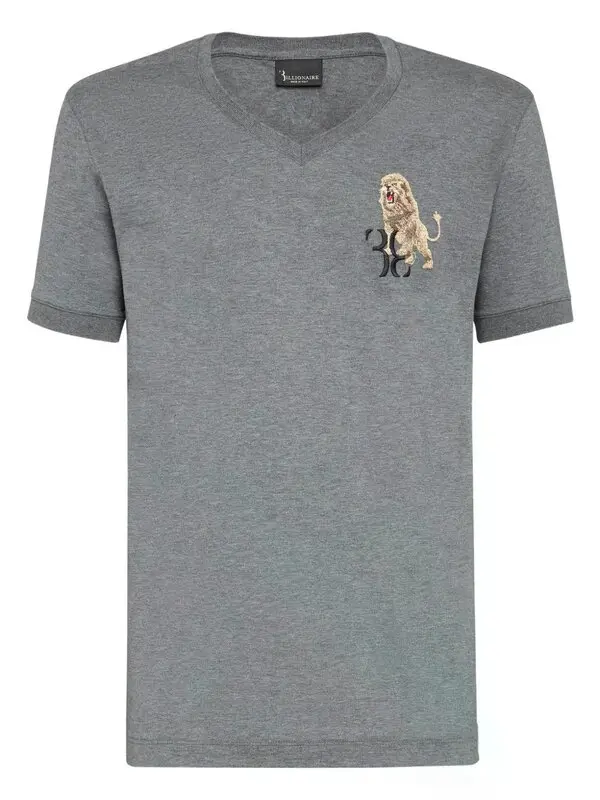 BILLIONAIRE Lion-embroidered V-neck T-shirt