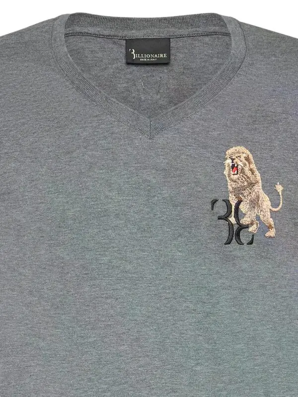 BILLIONAIRE Lion-embroidered V-neck T-shirt - Grey