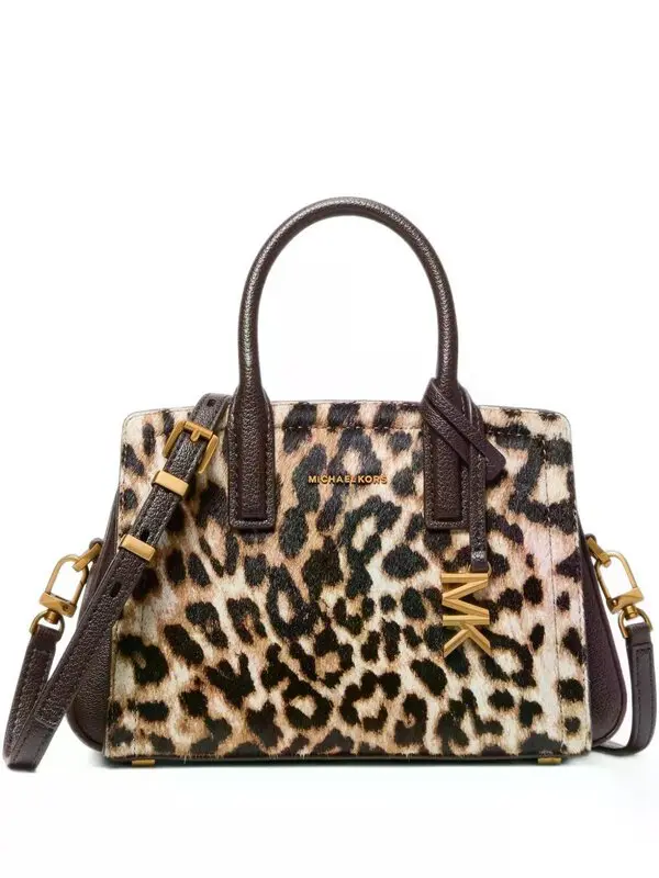 Michael Kors Small Laila Calfskin Satchel With Leopard Print - Brown