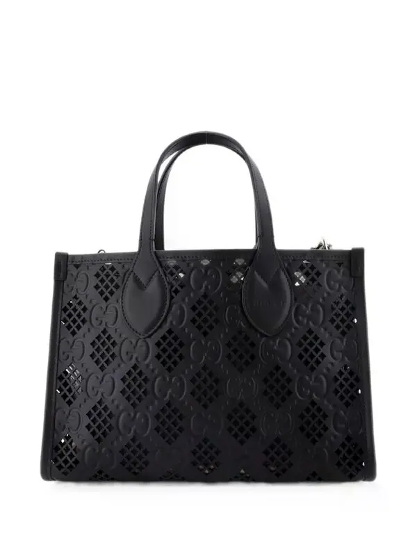 Gucci Convertible Gg Debossed Laser Cut Leather Small Tote Bag - Black