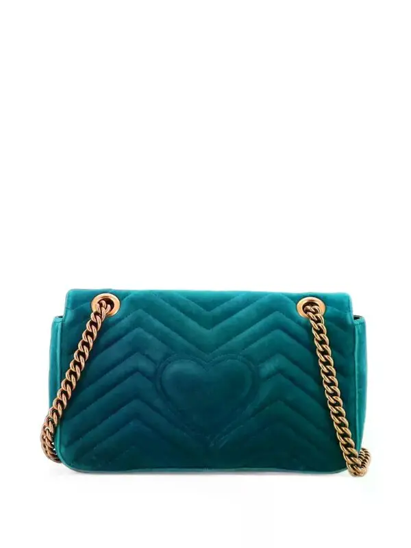 Gucci Gg Marmont Flap Bag Matelasse Velvet Small Shoulder Bag - Blue