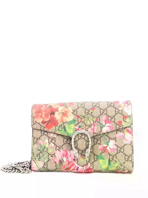 Gucci Dionysus Chain Wallet Blooms Print Gg Coated Canvas Small Crossbody Bag - Brown