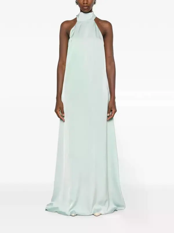 THE ARCHIVIA The Riviera Feather-trim Halterneck Maxi Dress