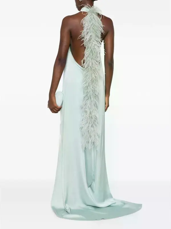 THE ARCHIVIA The Riviera Feather-trim Halterneck Maxi Dress