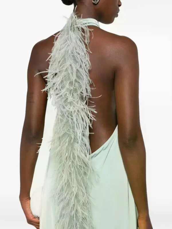 THE ARCHIVIA The Riviera Feather-trim Halterneck Maxi Dress