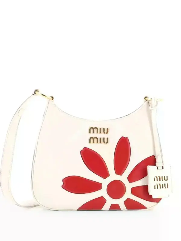 Miu Miu Flower Motif Leather Hobo Bag - White