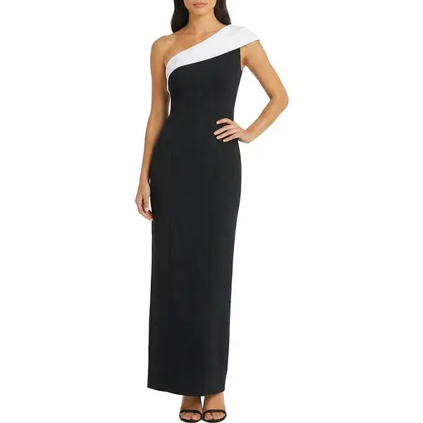 Maggy London Contrast One-shoulder Gown - Black/ivory