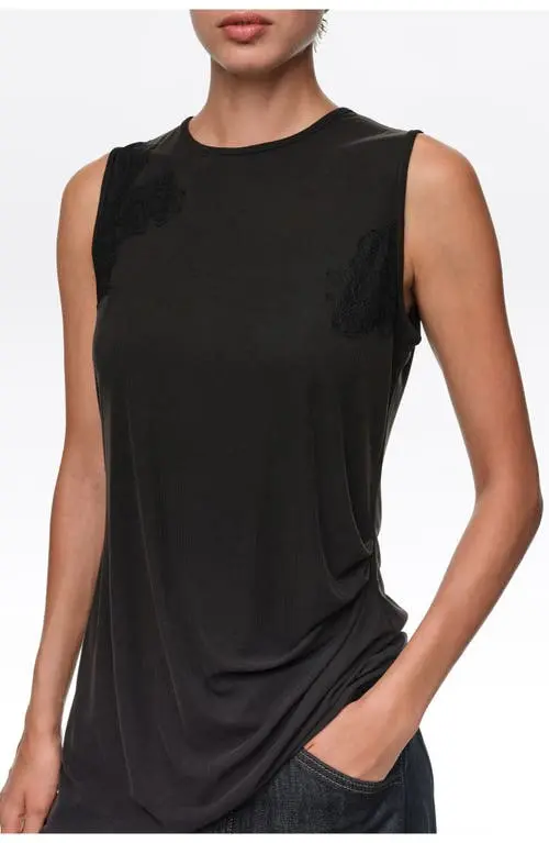 Bimba Y Lola Fluid Ribbed Lace Top - Black