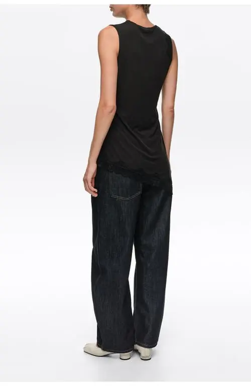 Bimba Y Lola Fluid Ribbed Lace Top - Black