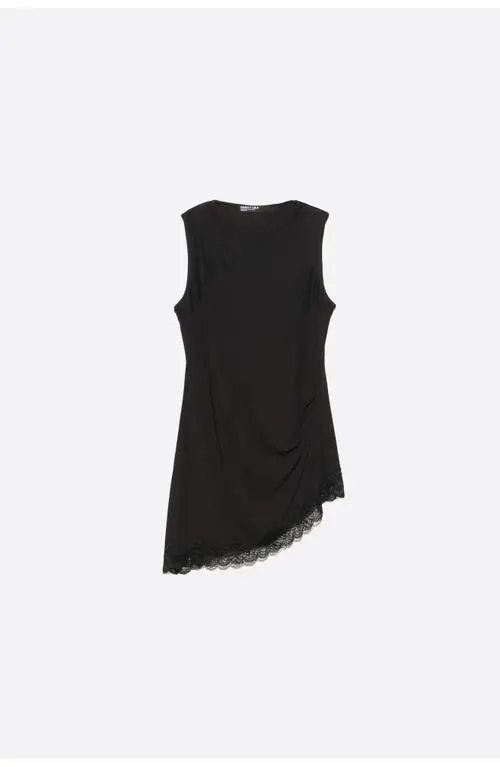 Bimba Y Lola Fluid Ribbed Lace Top - Black