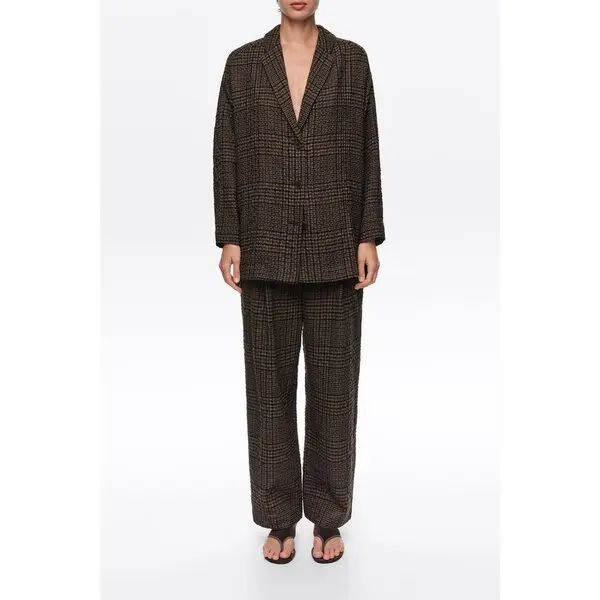 Bimba Y Lola Checked Wool Blend Straight Blazer - Brown
