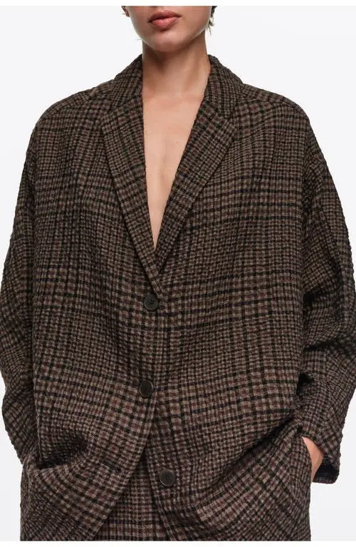 Bimba Y Lola Checked Wool Blend Straight Blazer